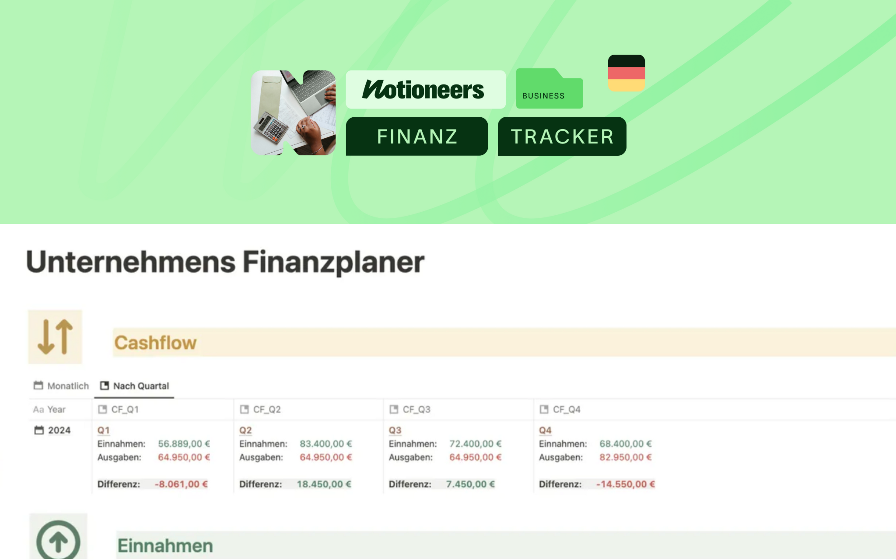 Notion Template: Unternehmens Finanzplaner für deinen Erfolg | Notioneers