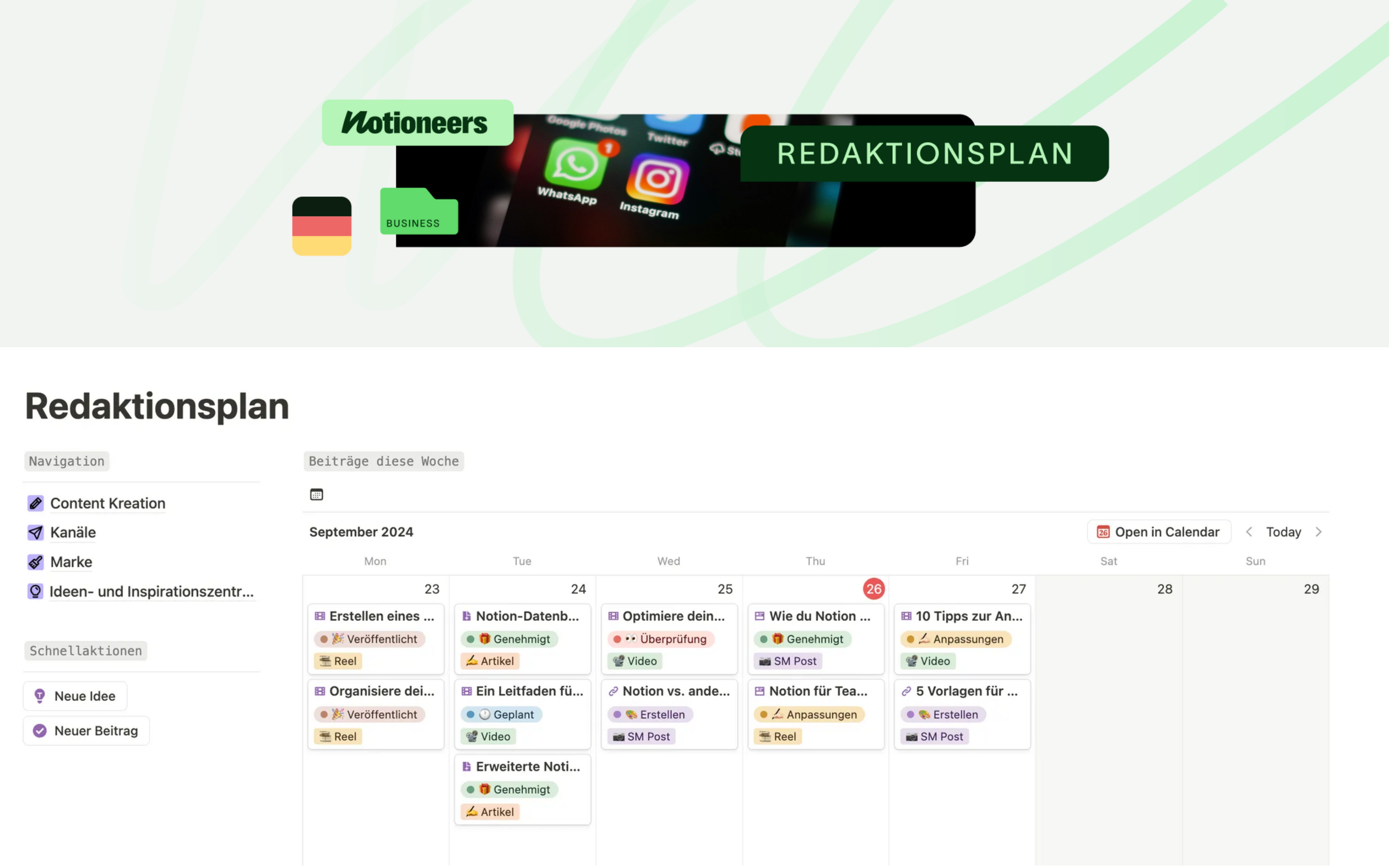 Notion Redaktionsplan für Social Media | Notioneers