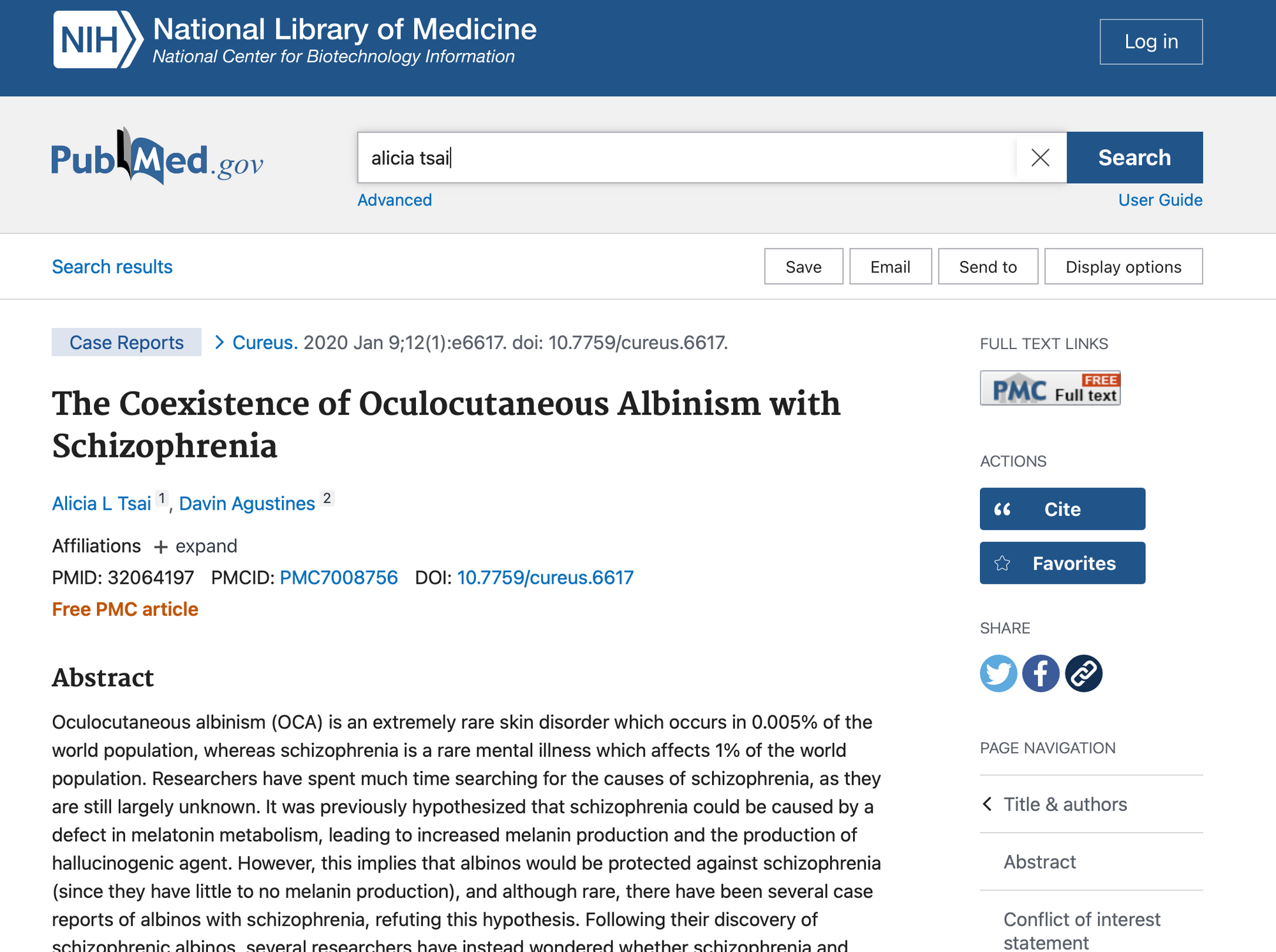 Case Study: The Coexistence of Oculocutaneous Albinism with Schizophrenia