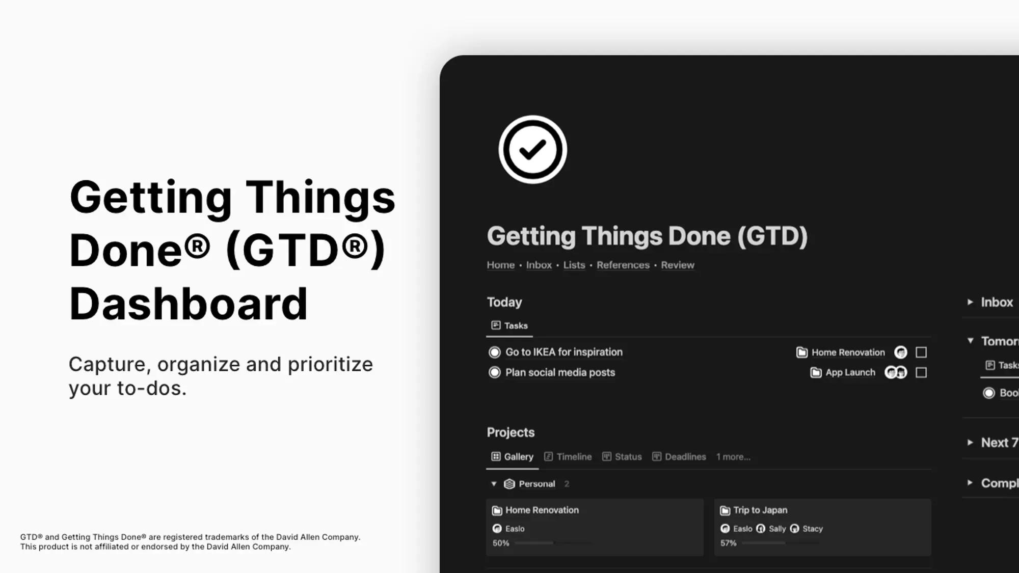 Getting Things Done (GTD): Capture, organize and prioritize your todos