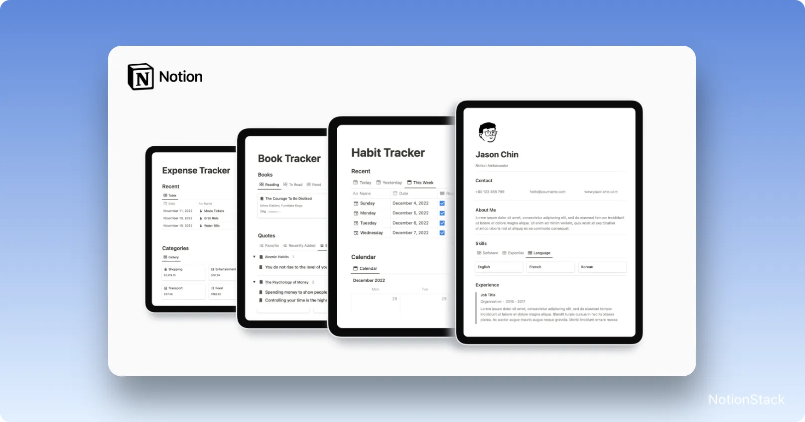 Notion Starter Pack: Track Habits, Expenses, Books & More