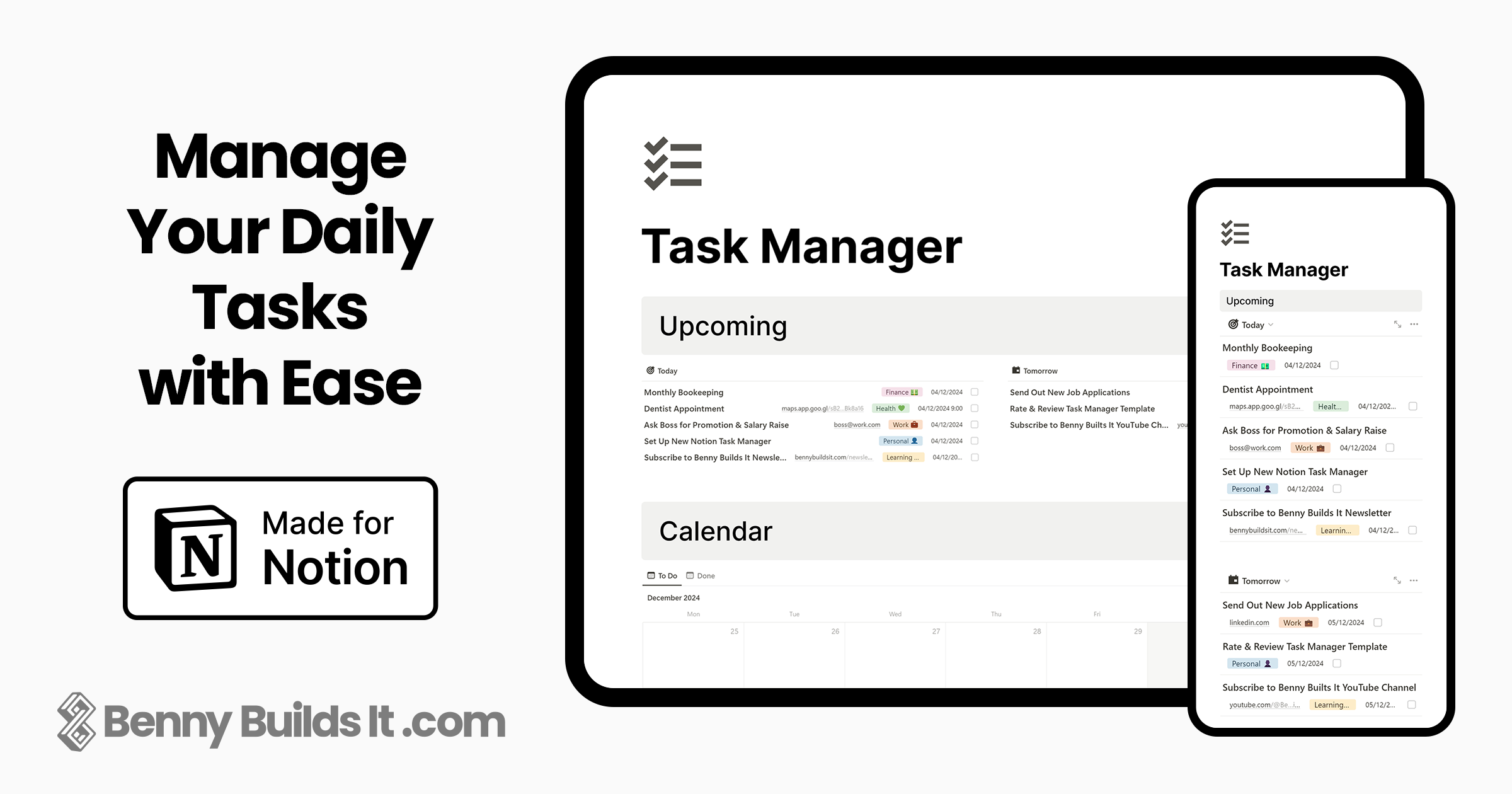 Notion Task Manager Template (2025) | Benny Builds It